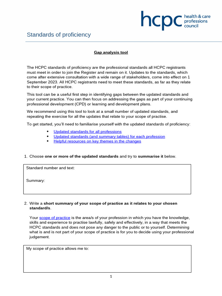 HCPC Gap Analysis Tool - August 2023 | PDF
