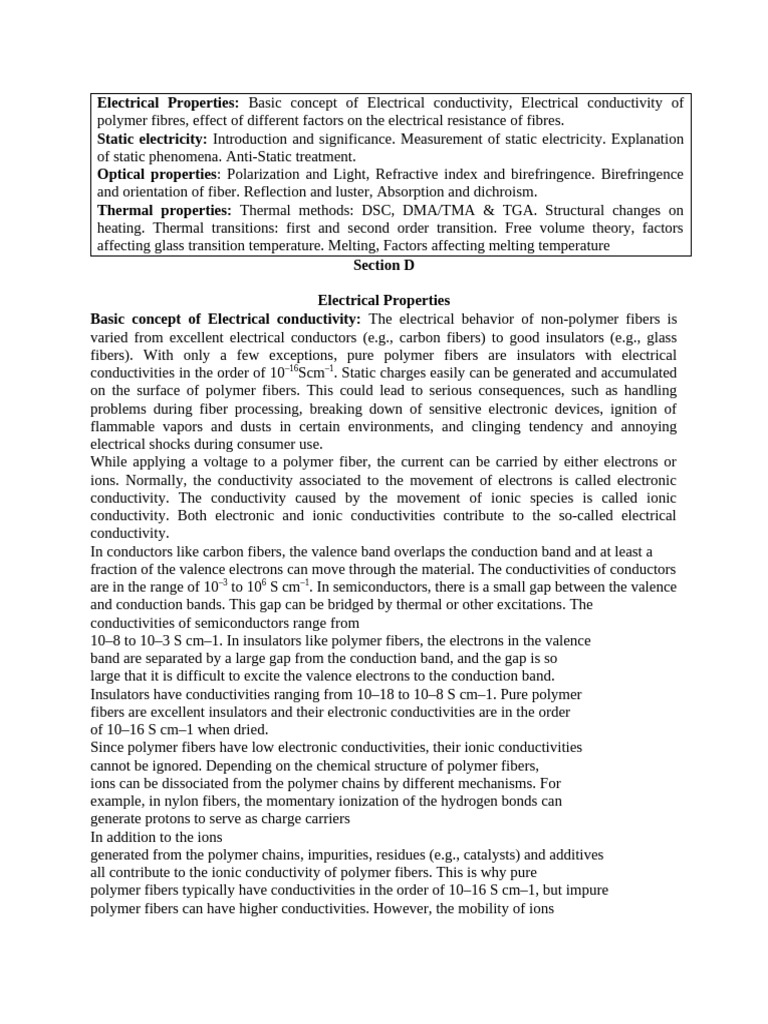 section D | PDF | Electrical Resistivity And Conductivity | Optical Fiber