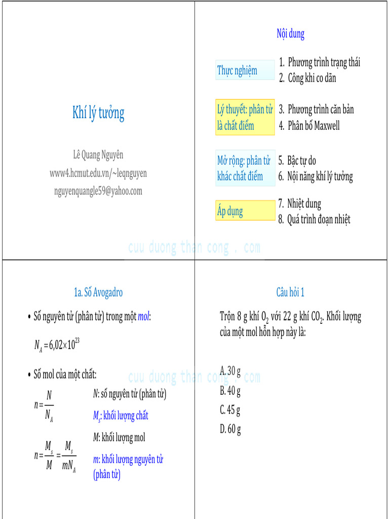 Vat Ly 1 Le Quang Nguyen Nh1. Khi Ly Tuong (Cuuduongthancong - Com) | PDF