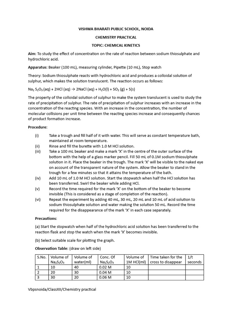 Experiment Chemical Kinetics | PDF | Hydrochloric Acid | Chemical Kinetics