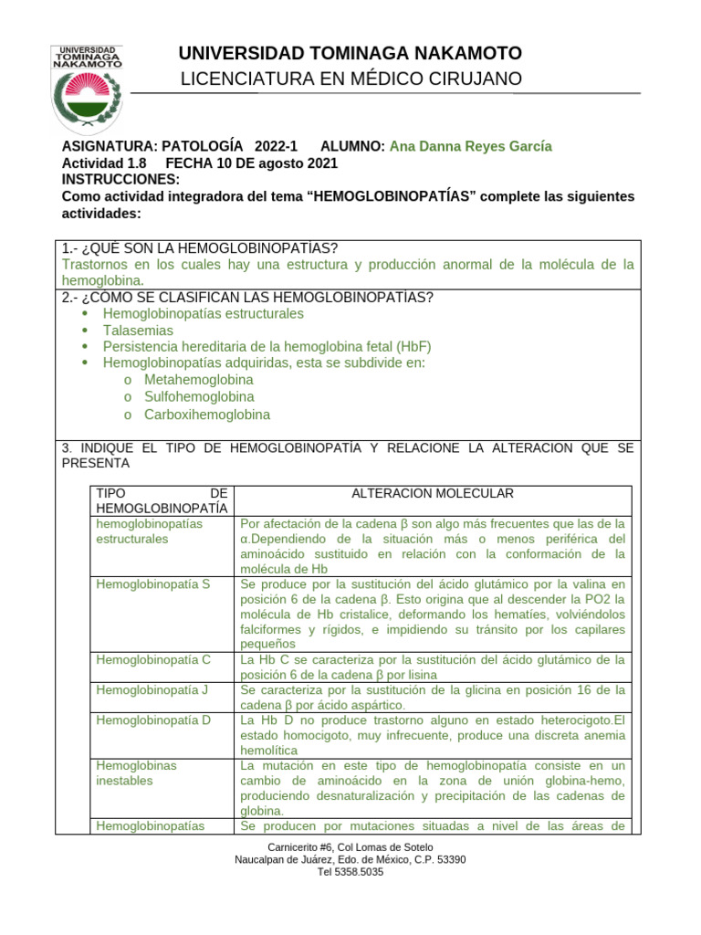 Hemoglobinopatías: Tipos y Alteraciones | PDF | Hemoglobina | Sangre