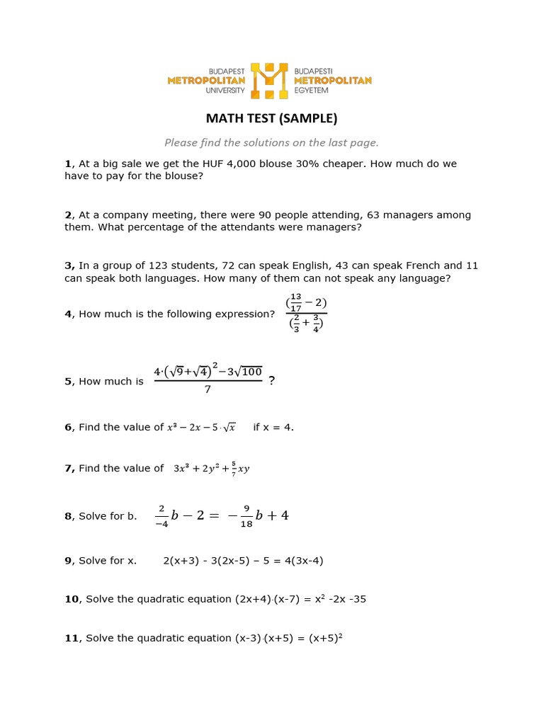 METU Math Test Sample | PDF | Mathematics