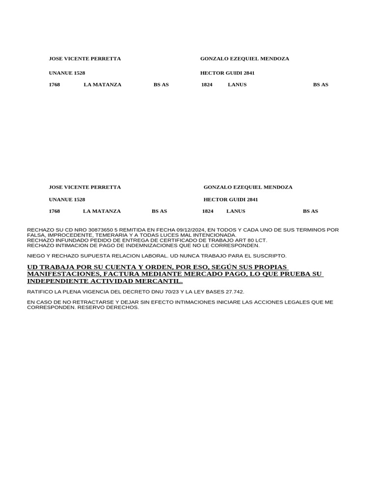 5ta Carta Documento (OCA) | PDF