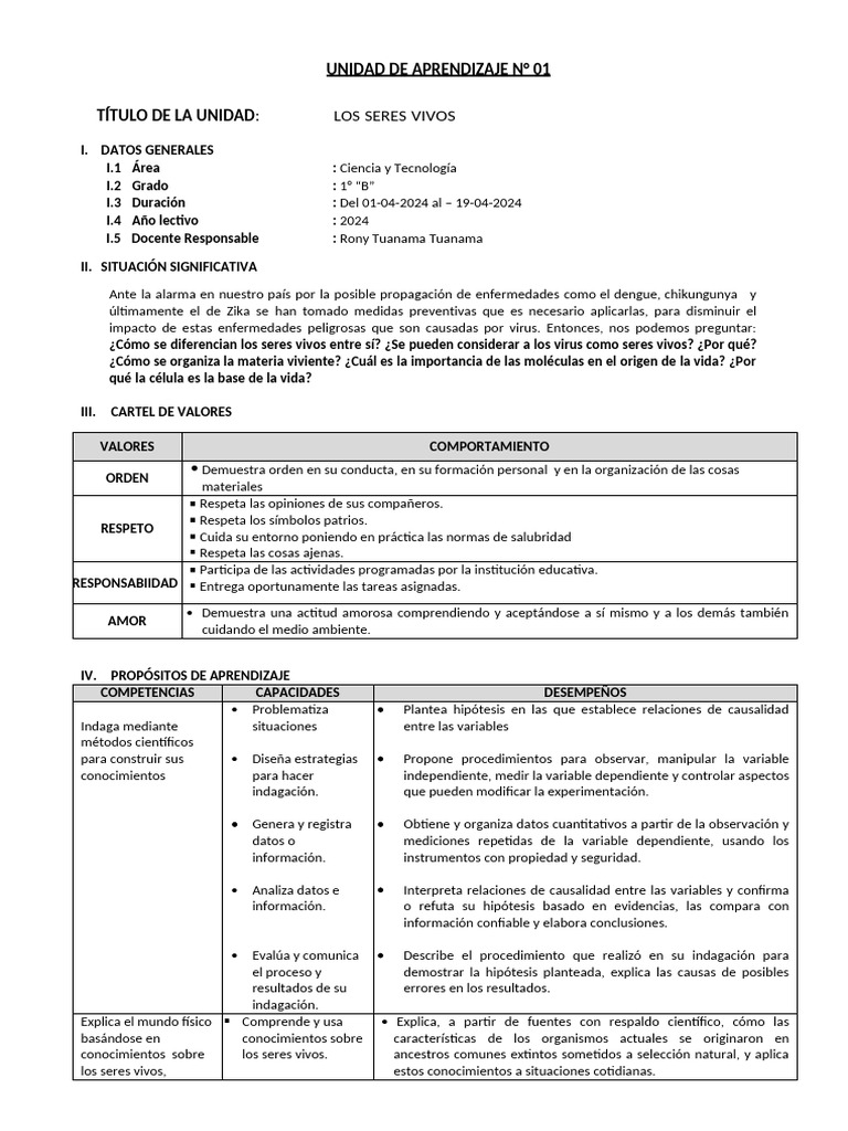 Unidad de Aprendizaje 1 - Cyt Rony | PDF | Plantas | Organismos