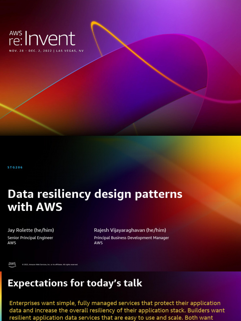 STG206 - Data Resiliency Design Patterns With AWS | PDF | Amazon Web Services | Backup