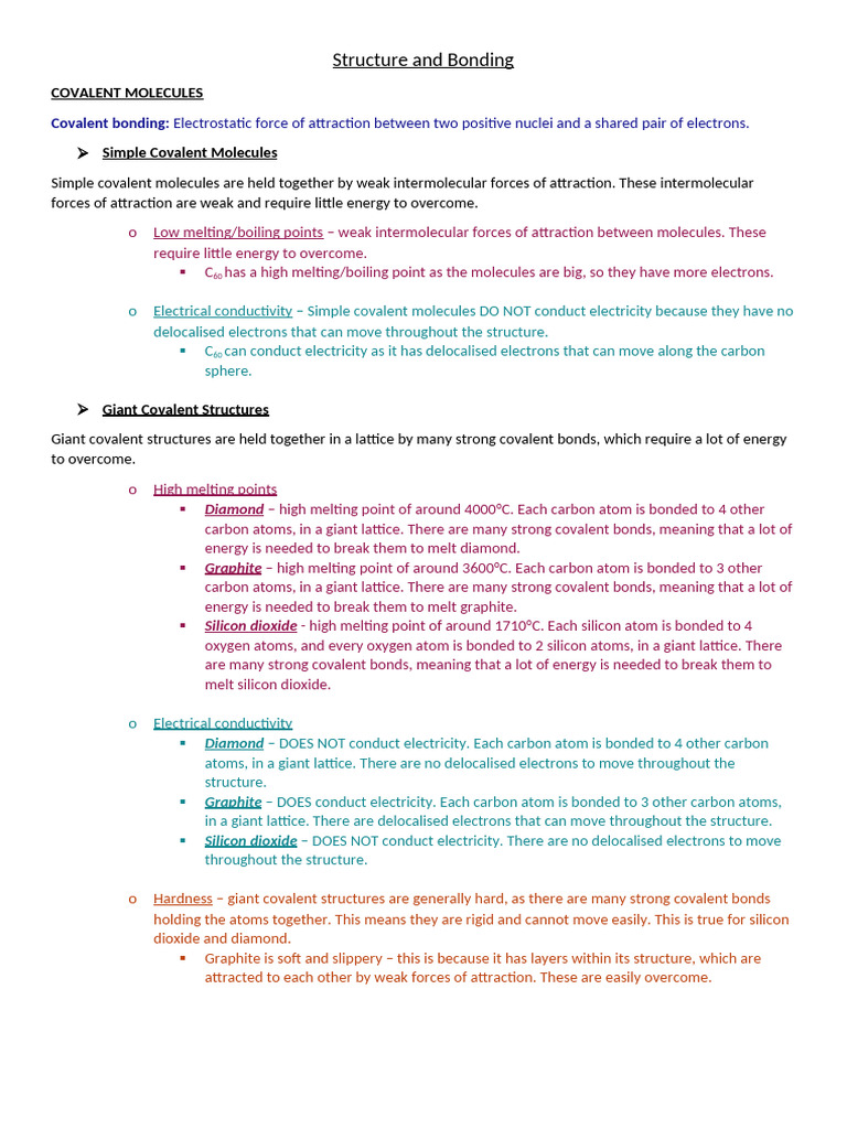 structure and Bonding Notes | PDF | Ionic Bonding | Chemical Bond