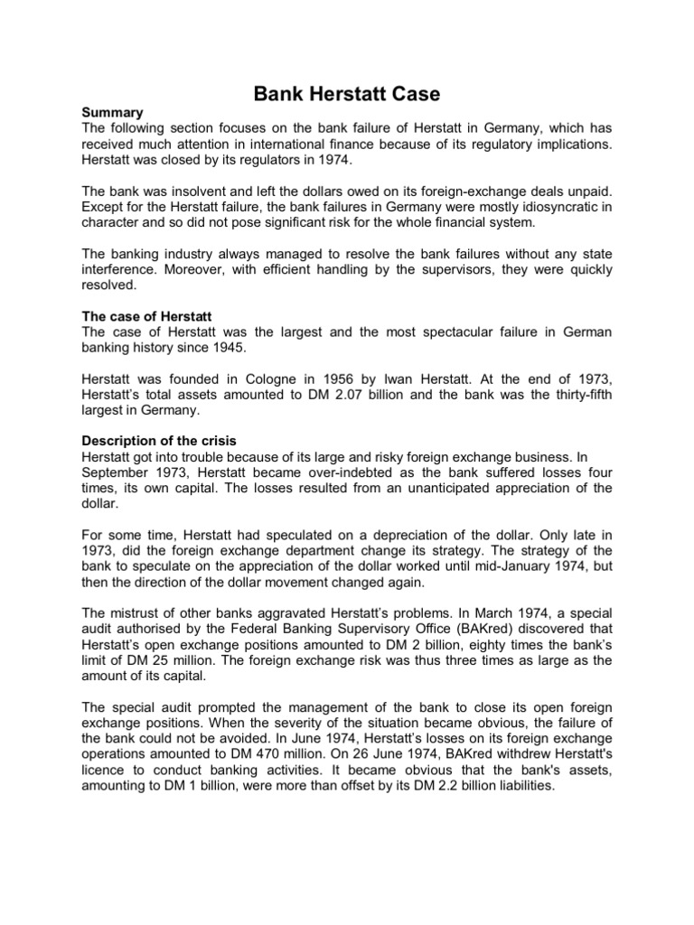 Case Study Bank Herstatt | PDF | Floating Exchange Rate | Foreign ...