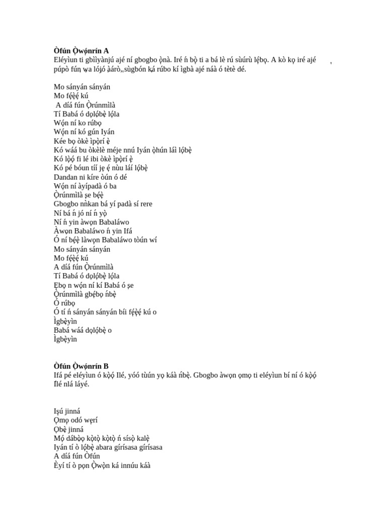 Òfún Òwónrín A-B | PDF