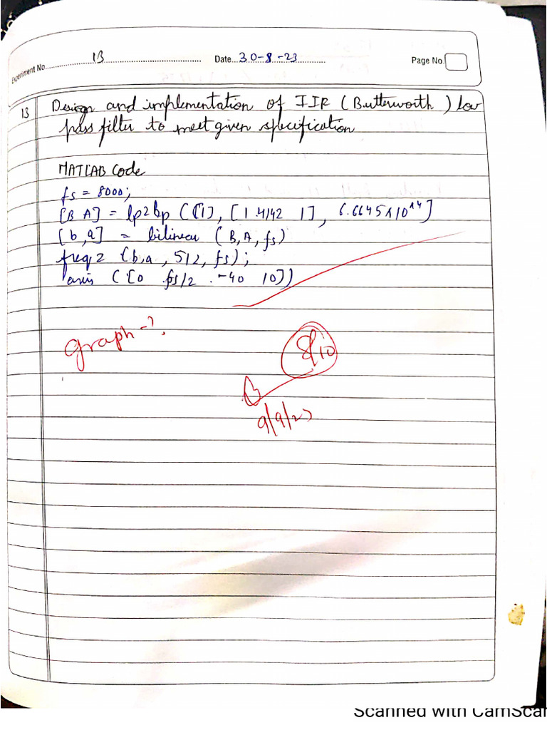 DSP Lab Expt-11 & Expt 12 IIR Filter Design | PDF