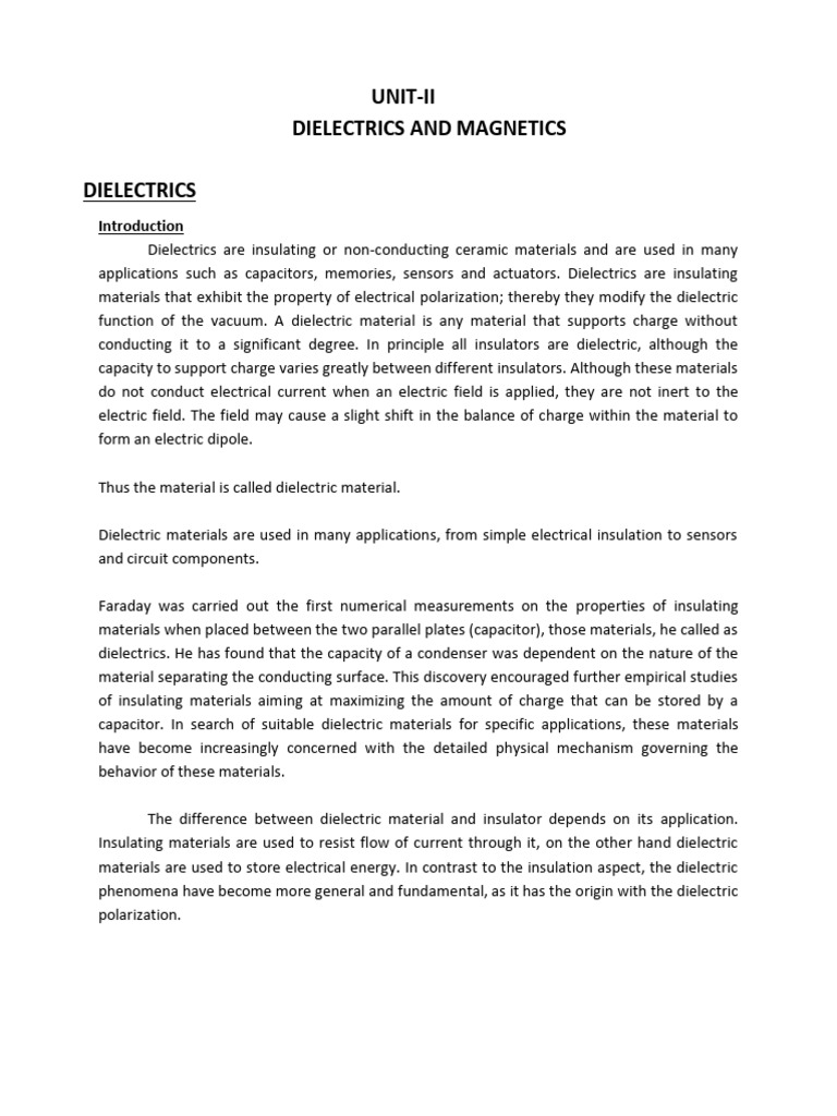 UNIT II Dielectrics and Magnetics Notes | PDF | Dielectric | Magnetism