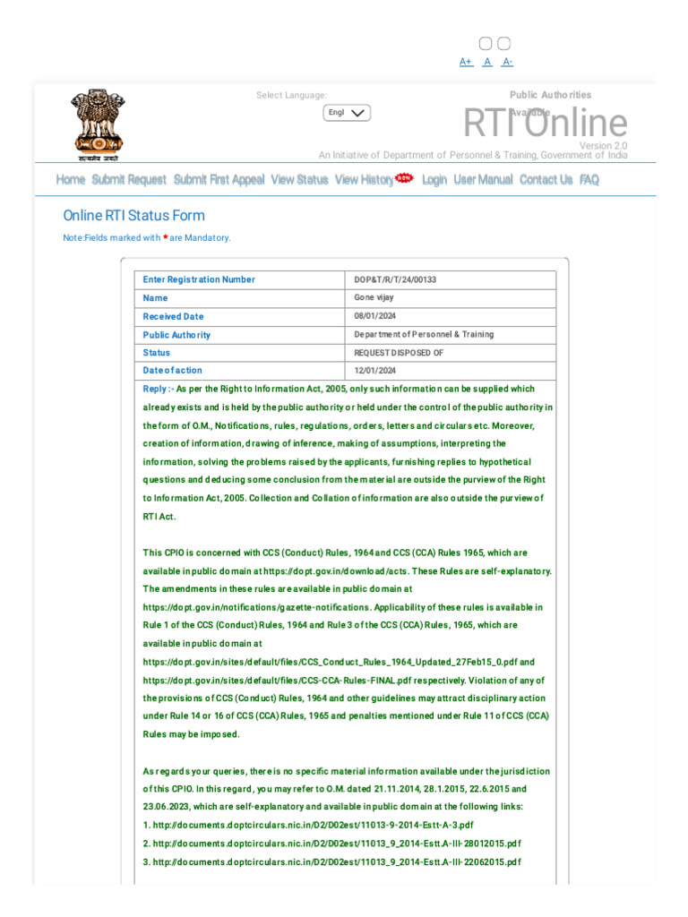 RTI Online - View Status Form - Attendance | PDF | Justice | Crime ...
