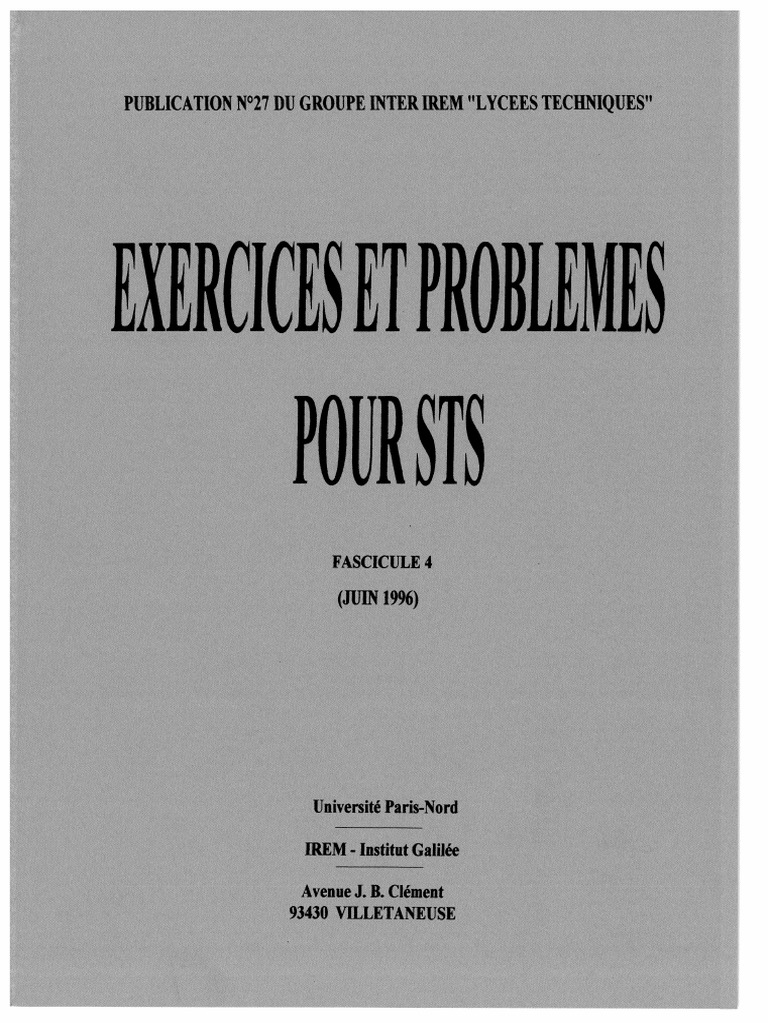 Brochure Numero 27 - Exercices Et Problemes Pour Sts - Fascicule 4 - Juin 1996 | PDF