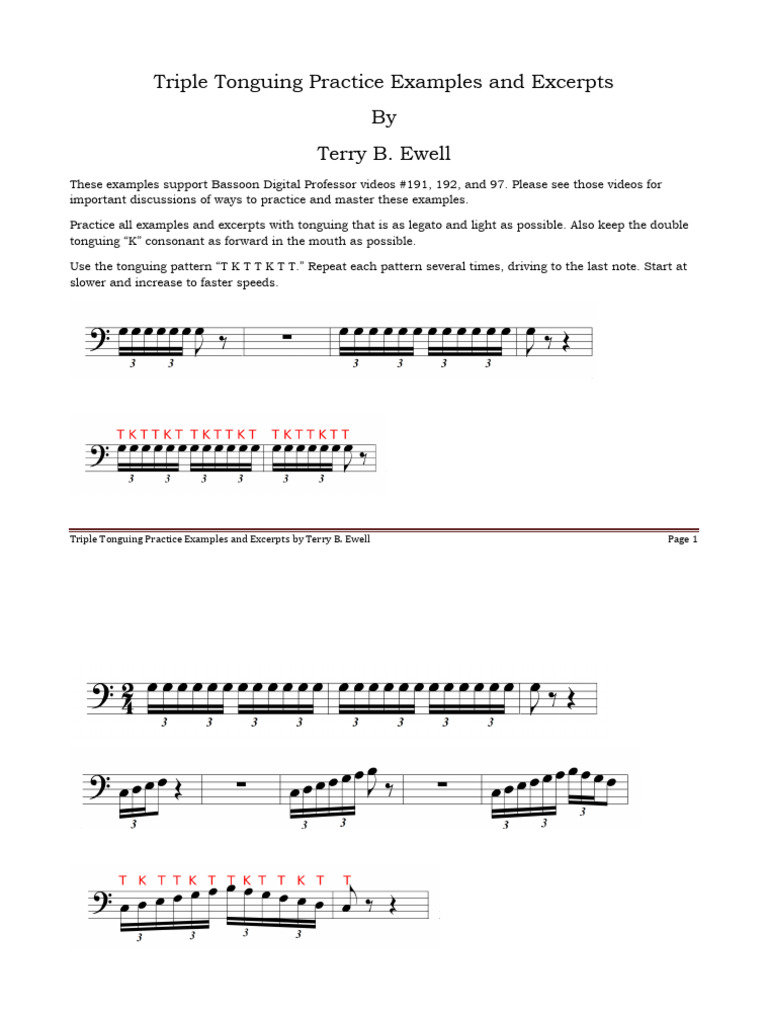 Triple Tonguing Examples Excerpts | PDF | Bassoon | Musical Compositions