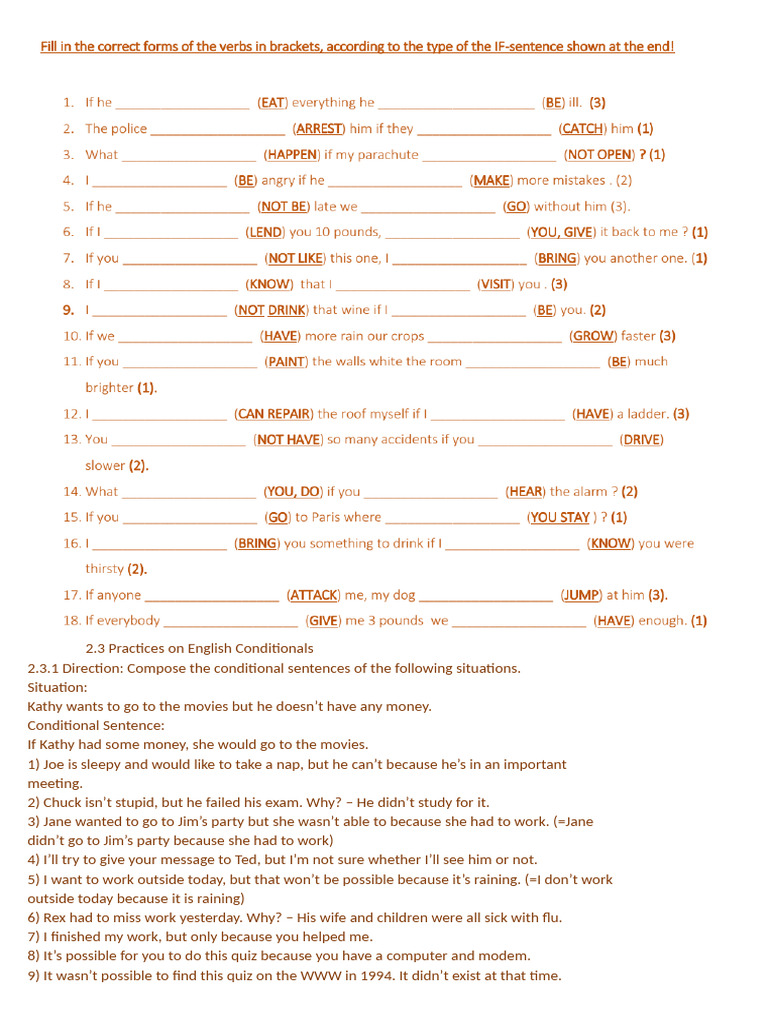 CONDITIONALS PRACTICE | PDF