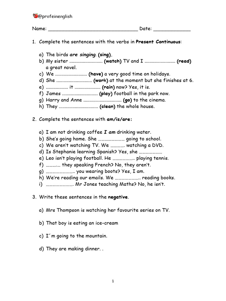 Present Continuous Worksheet | PDF | Linguistic Typology | Language ...