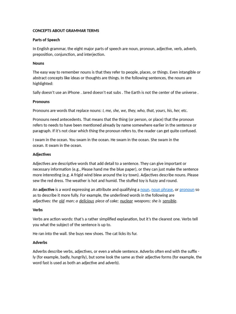 CONCEPTS ABOUT GRAMMAR TERMS | PDF | Verb | Grammatical Tense