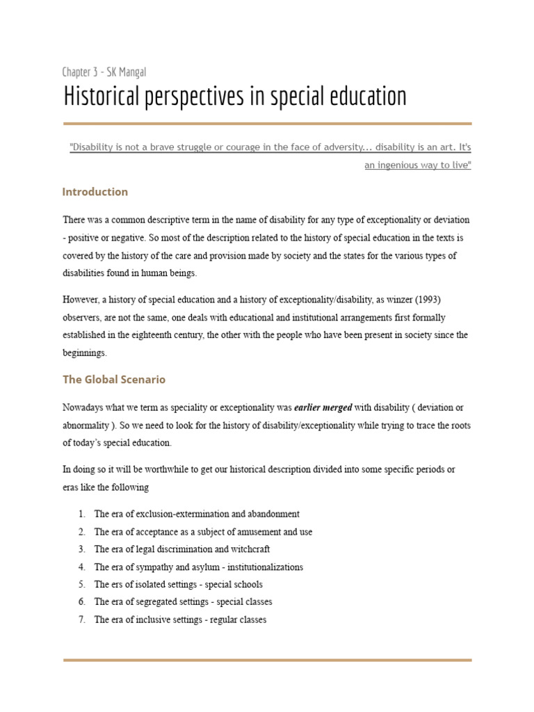 Historical Perspectives on Special Education | PDF | Special Education ...