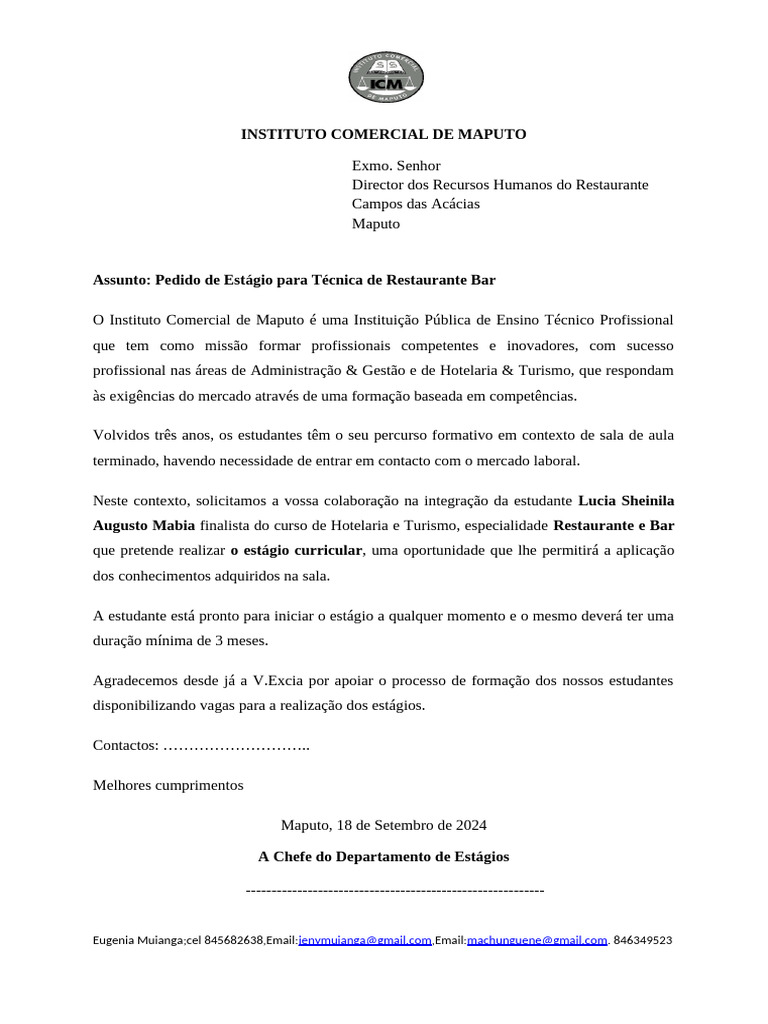 Carta De Pedido De Estagio Exemplare 2 Pdf