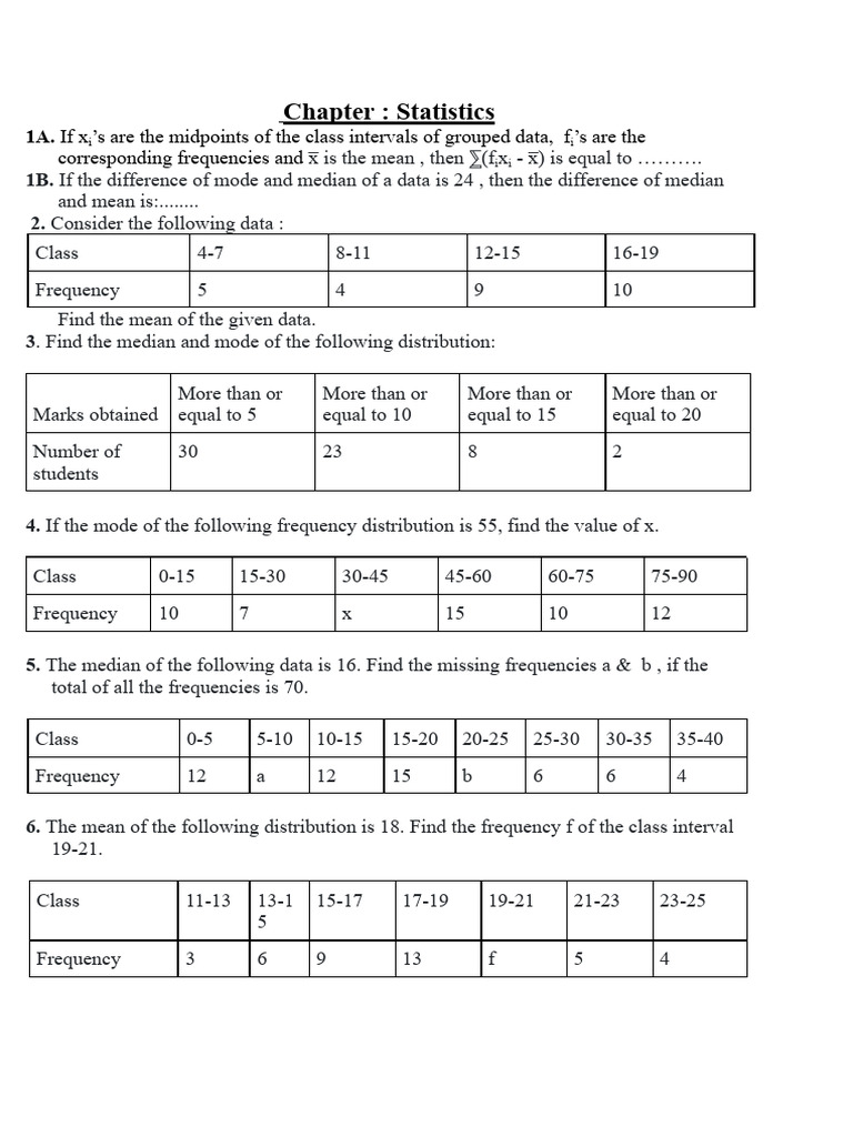 Chapter - Statistics EXTRA QUESTIONS | PDF | Mode (Statistics) | Mean