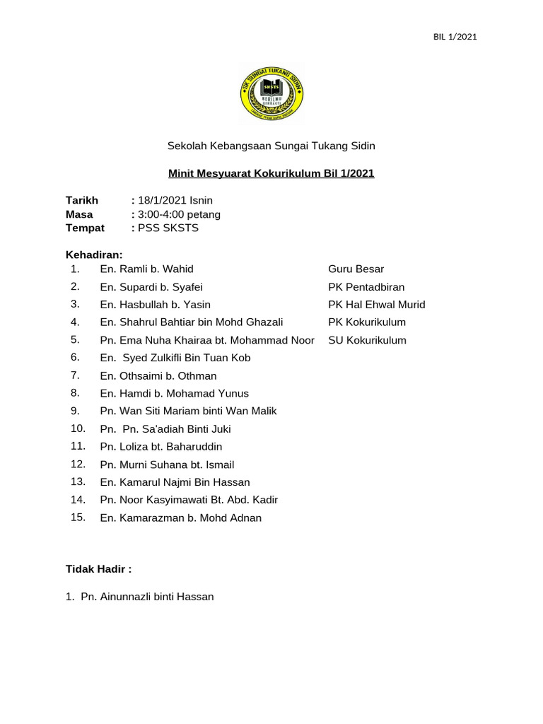 Minit Mesyuarat Kali Pertama 2021 | PDF