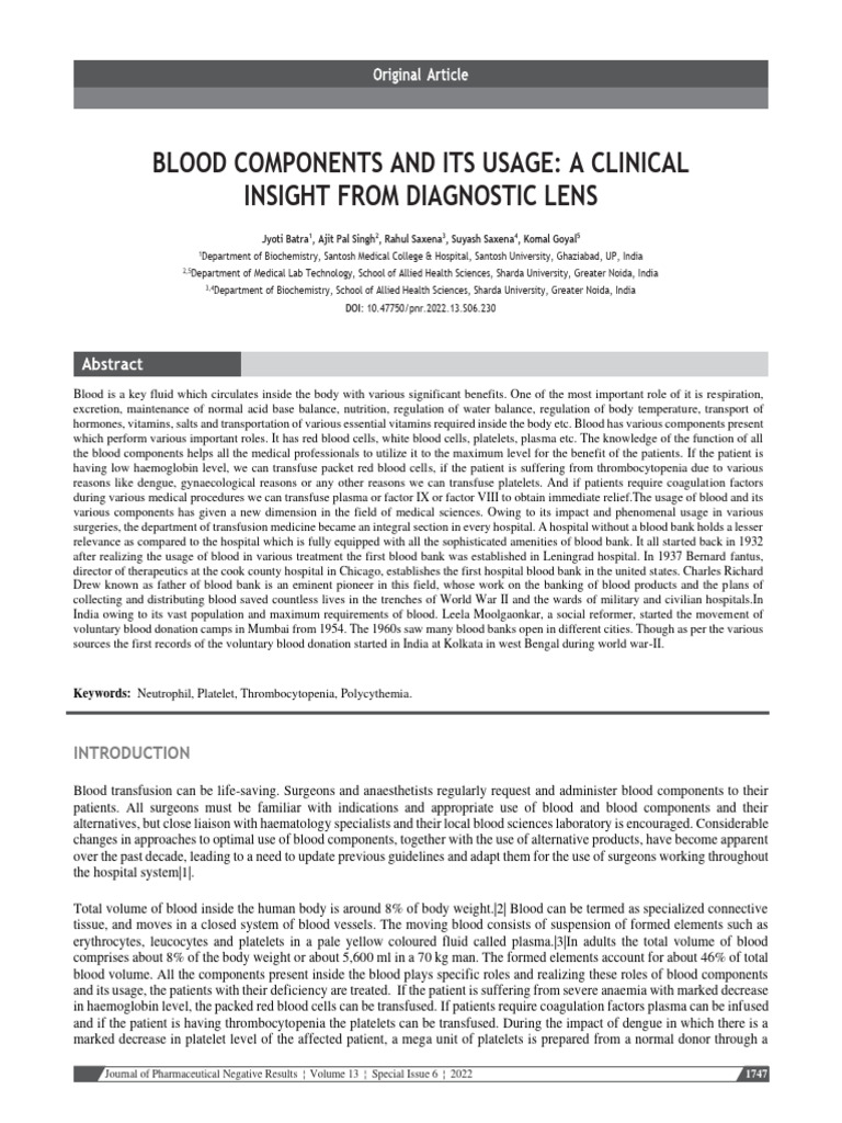 Blood Components and Its Usage A Clinica | PDF | White Blood Cell ...