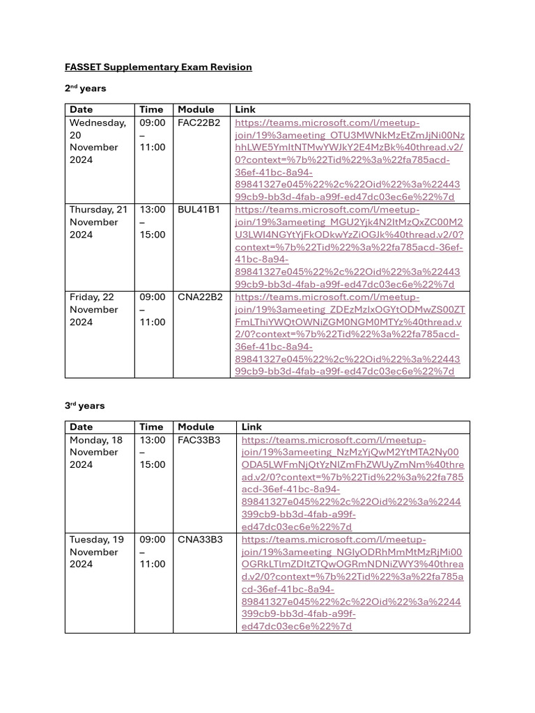 FASSET Supplementary Exam Schedule | PDF