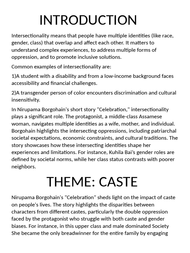 Intersectinality Introduction and Themes of Caste and Lastly The Image Gallery Intro | PDF ...