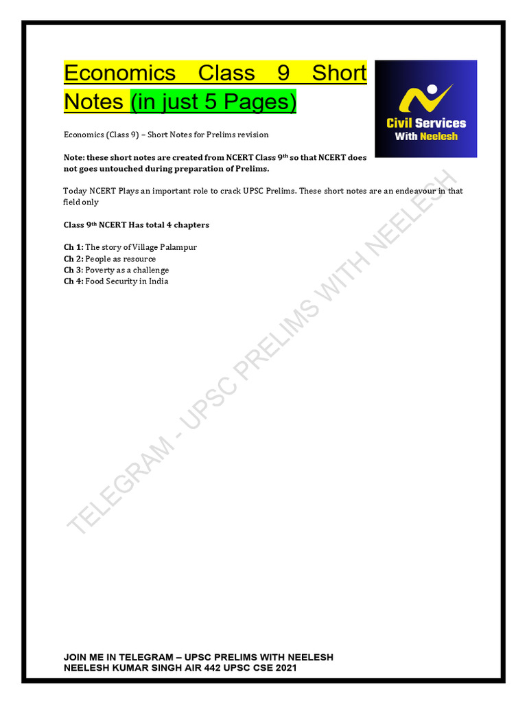 Class 9th Economy Short Notes | PDF | Agriculture | Poverty