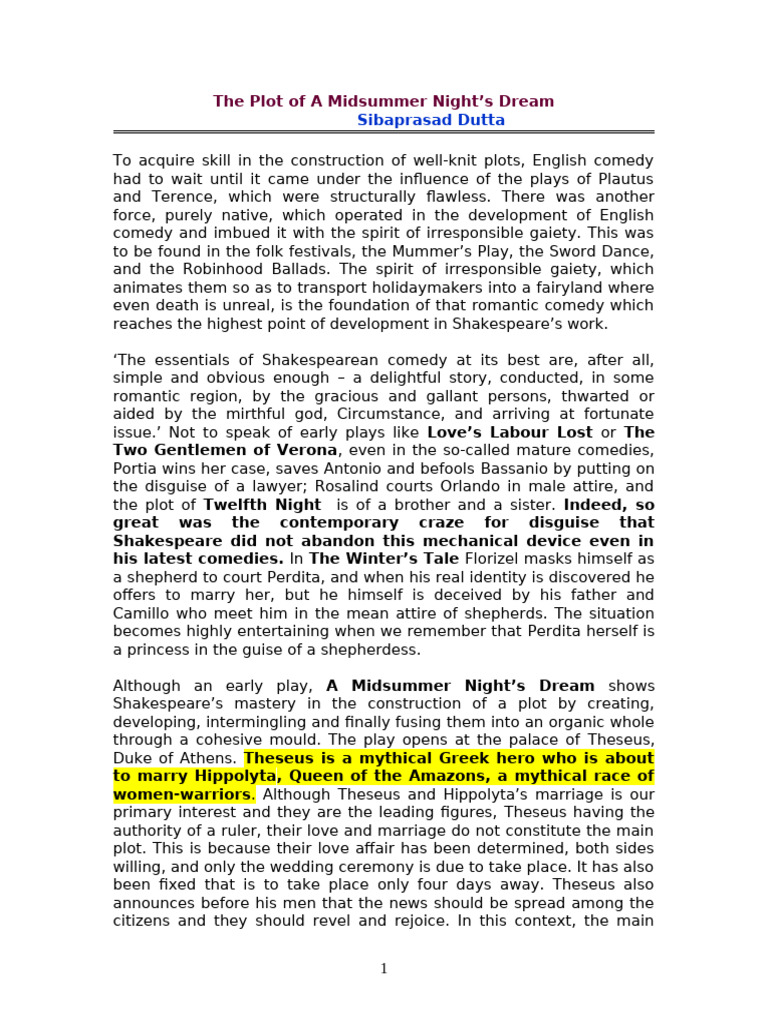 A Midsummer Night's Dream Plot Overview | PDF | A Midsummer Night's Dream