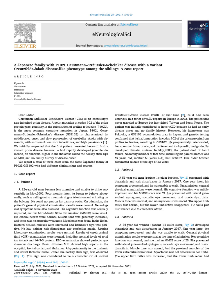 A Japanese family with P102L Gerstmann–Straussler ¨ –Scheinker disease ...