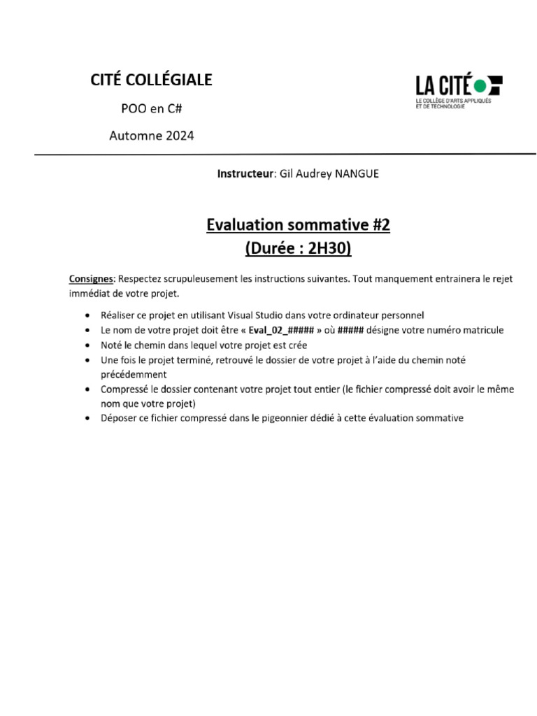 Evaluation Sommative 2 - Etudiant | PDF