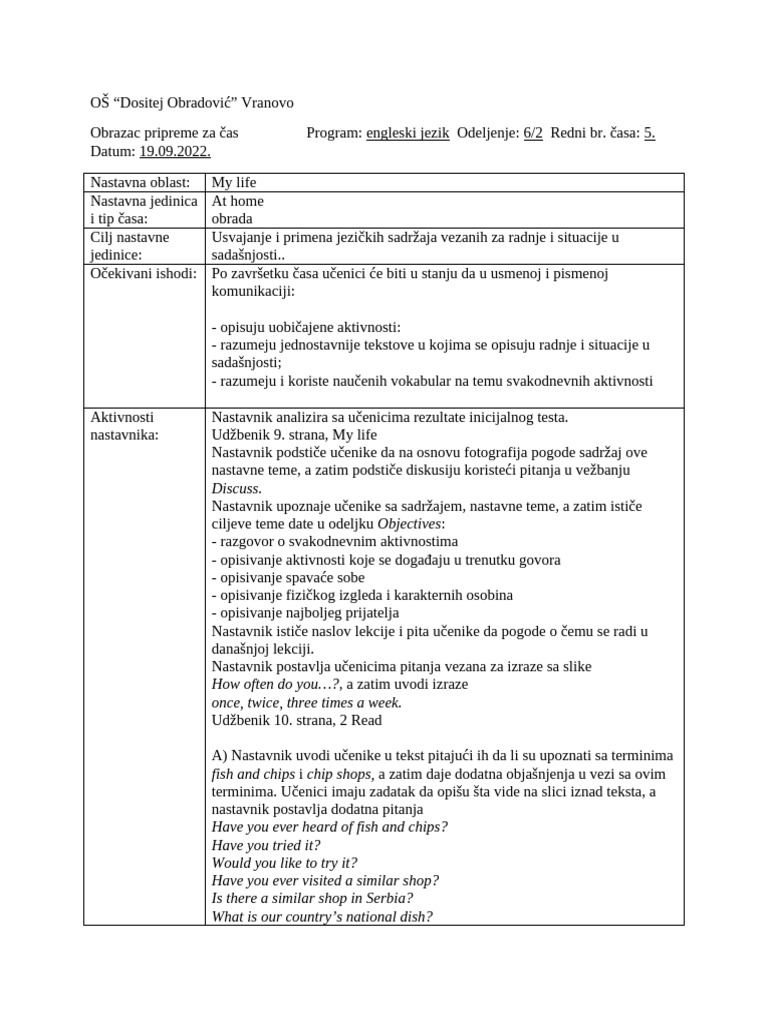 Priprema 6-2 5. čas | PDF
