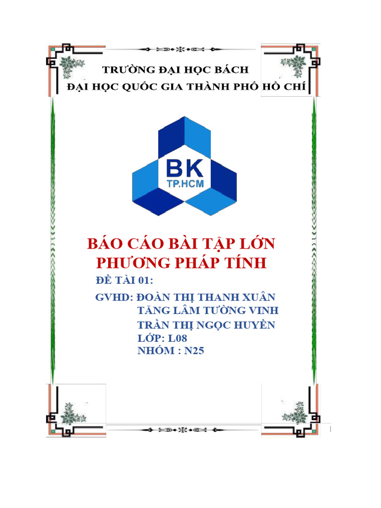 Lớp L08-Nhóm N25-đề tài 01-BTL Phương Pháp Tính | PDF
