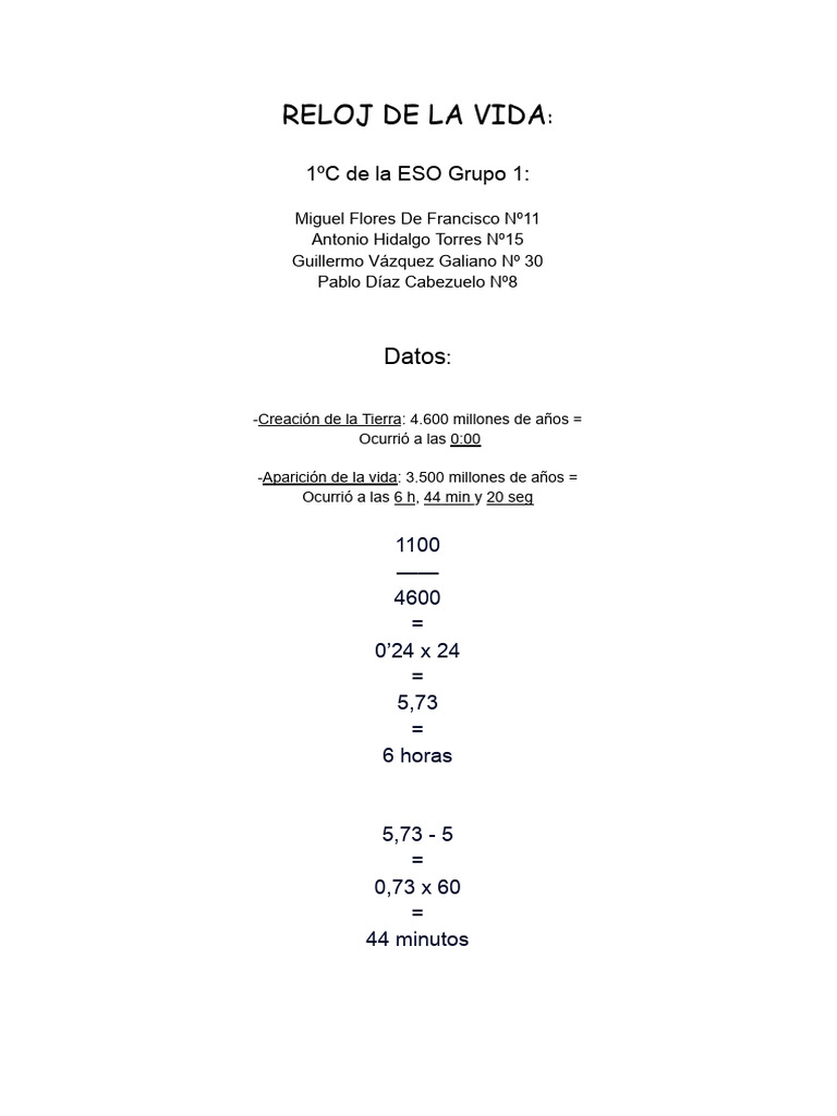 Operaciones Matemáticas Reloj | PDF