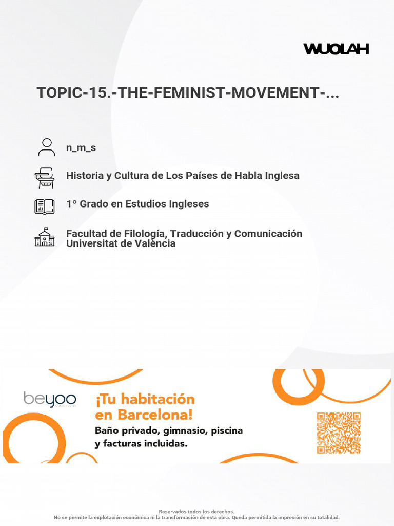 Wuolah Free TOPIC 15. THE FEMINIST MOVEMENT IN THE UK AND US | PDF ...