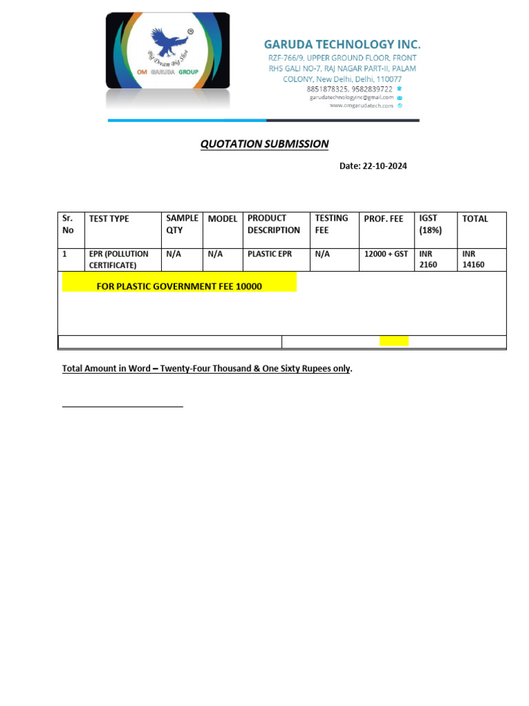 Quotation For Plastic Epr | PDF