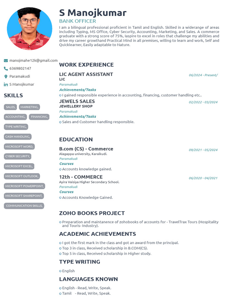 Capgemini Resume for S Manojkumar | PDF