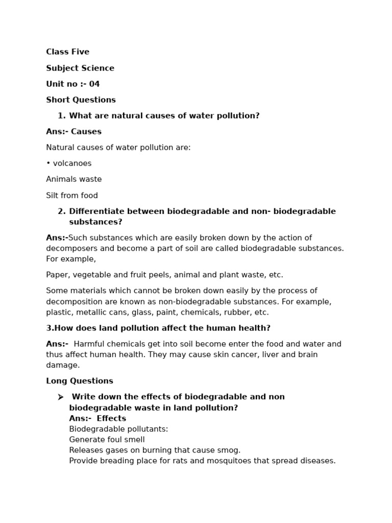 Five Class Science Notes Pdf