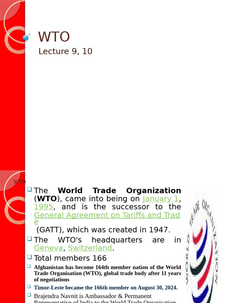 Lecture 9,10 WTO 2024 | PDF | General Agreement On Tariffs And Trade | World Trade Organization