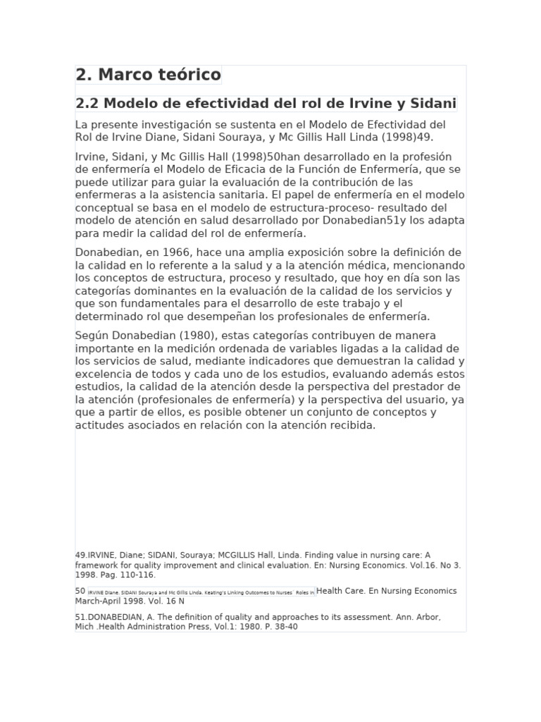 Modelo de Efectividad Del Rol de Irvine y Sidani | PDF | Enfermería ...