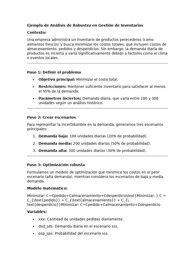 Ejemplo de Análisis de Robustez en Gestión de Inventarios | PDF ...