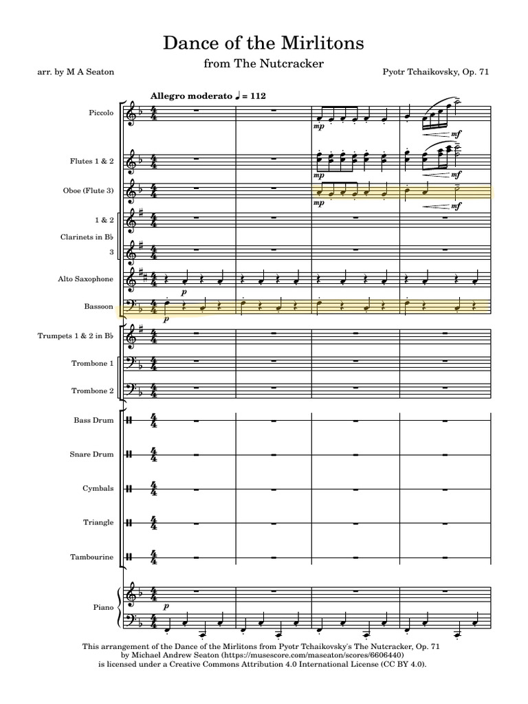 The Nutcracker Dance of The Mirlitons - Pyotr Tchaikovsky | PDF | The Nutcracker | Musical ...
