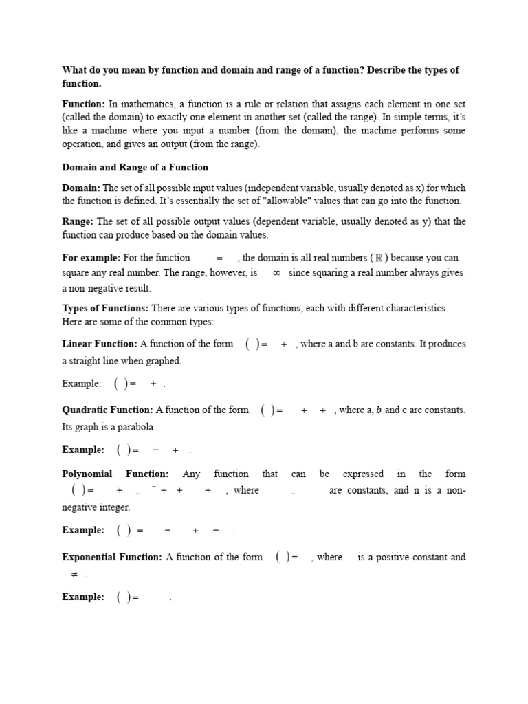 Functions, domain and ranges | PDF | Function (Mathematics) | Variable (Mathematics)