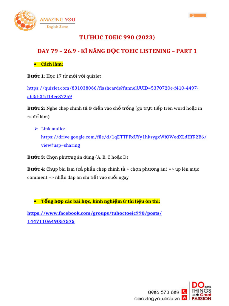 Day 79 - 26.9 - TOEIC Listening Part 1 | PDF