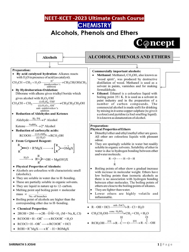 25.alcohols, Phenols and Ethers FINAL EDITED | PDF | Ether | Ethanol