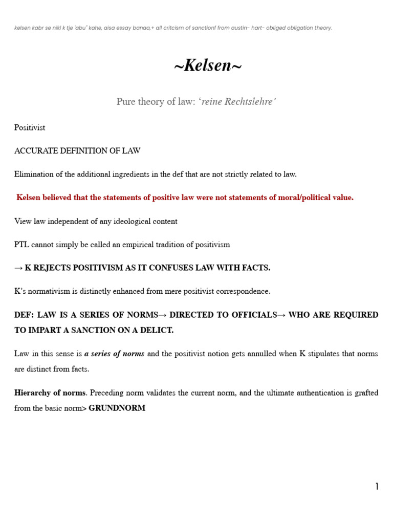 Kelsen's Pure Theory of Law Explained | PDF | Justice | Crime & Violence