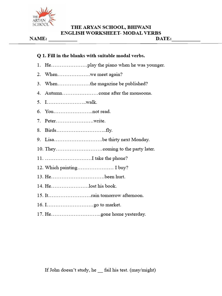 Modal Verbs Practise Worksheet G-10 | PDF