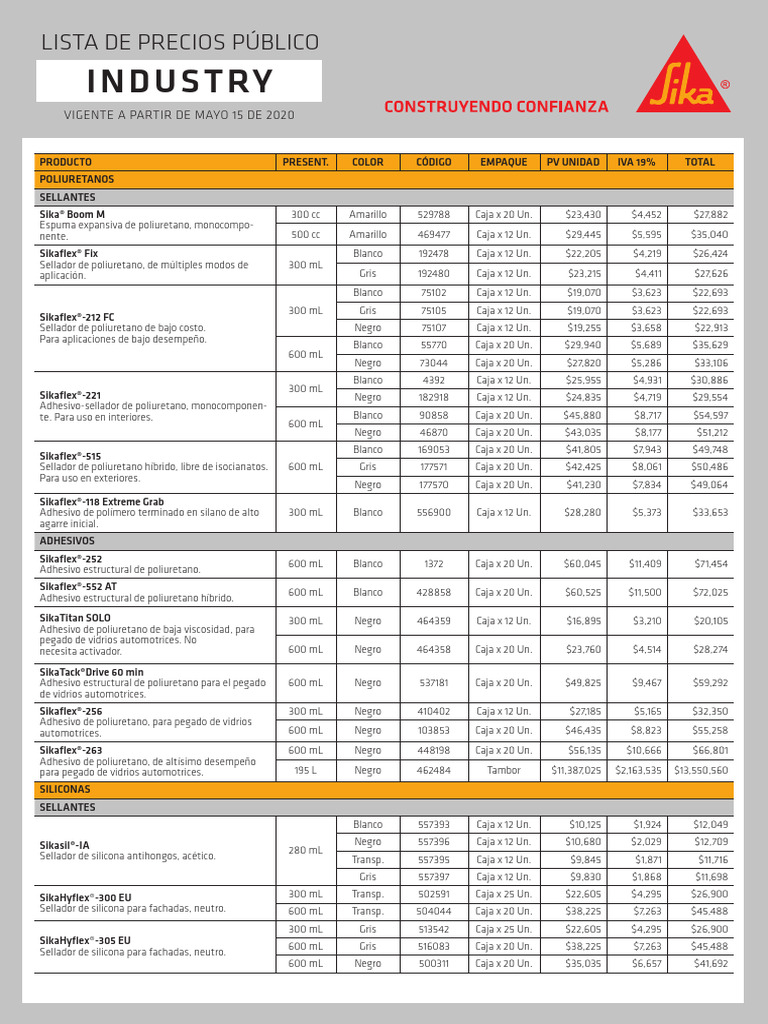 01 LISTA DE PRECIOS PUBLICO - MAYO 15 (1) | PDF | Poliuretano