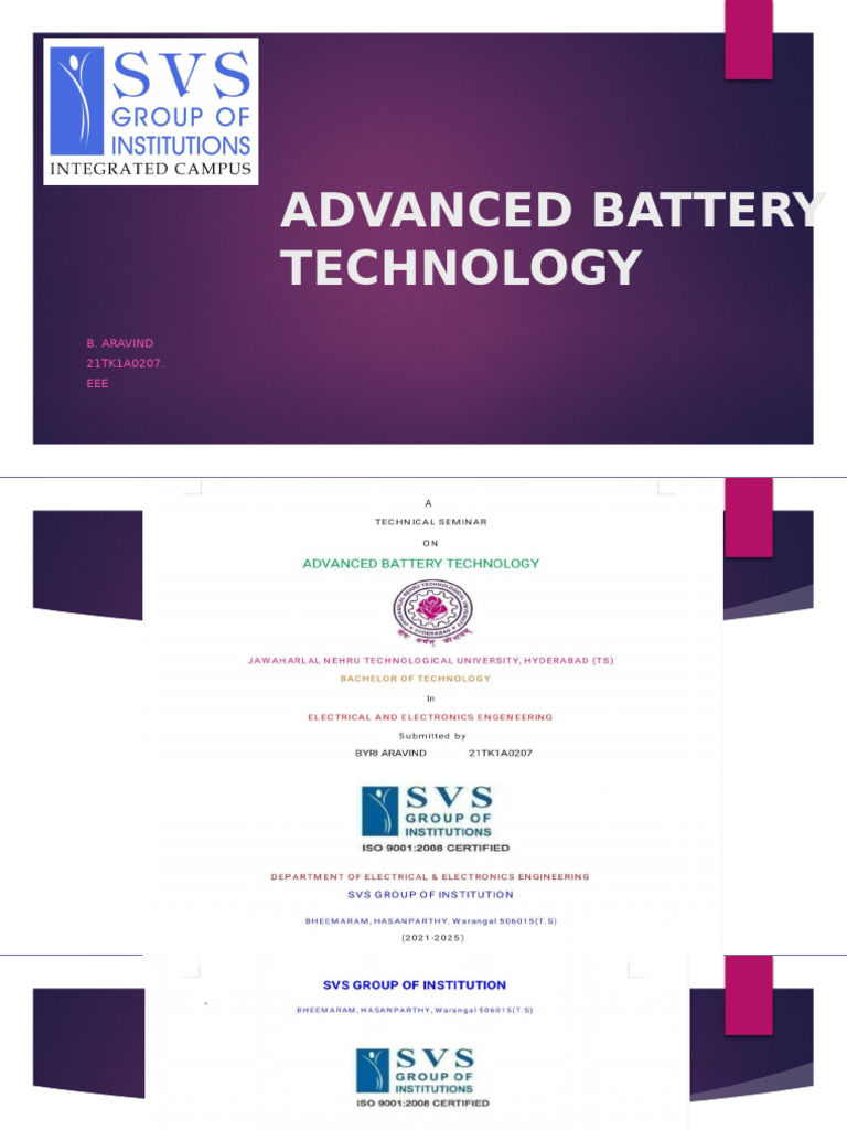 Aravind PPT Advanced Battery Technology | PDF | Lithium Ion Battery | Anode