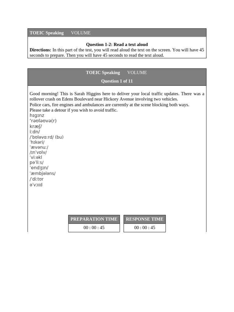 TOEIC Speaking Test Practice Guide | PDF | Hotel